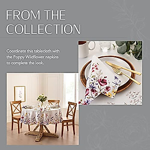 Elrene Home Fashions Poppy Wildflower Botanical Border Fabric Tablecloth, Rectangle, 60 inches X 120 inches