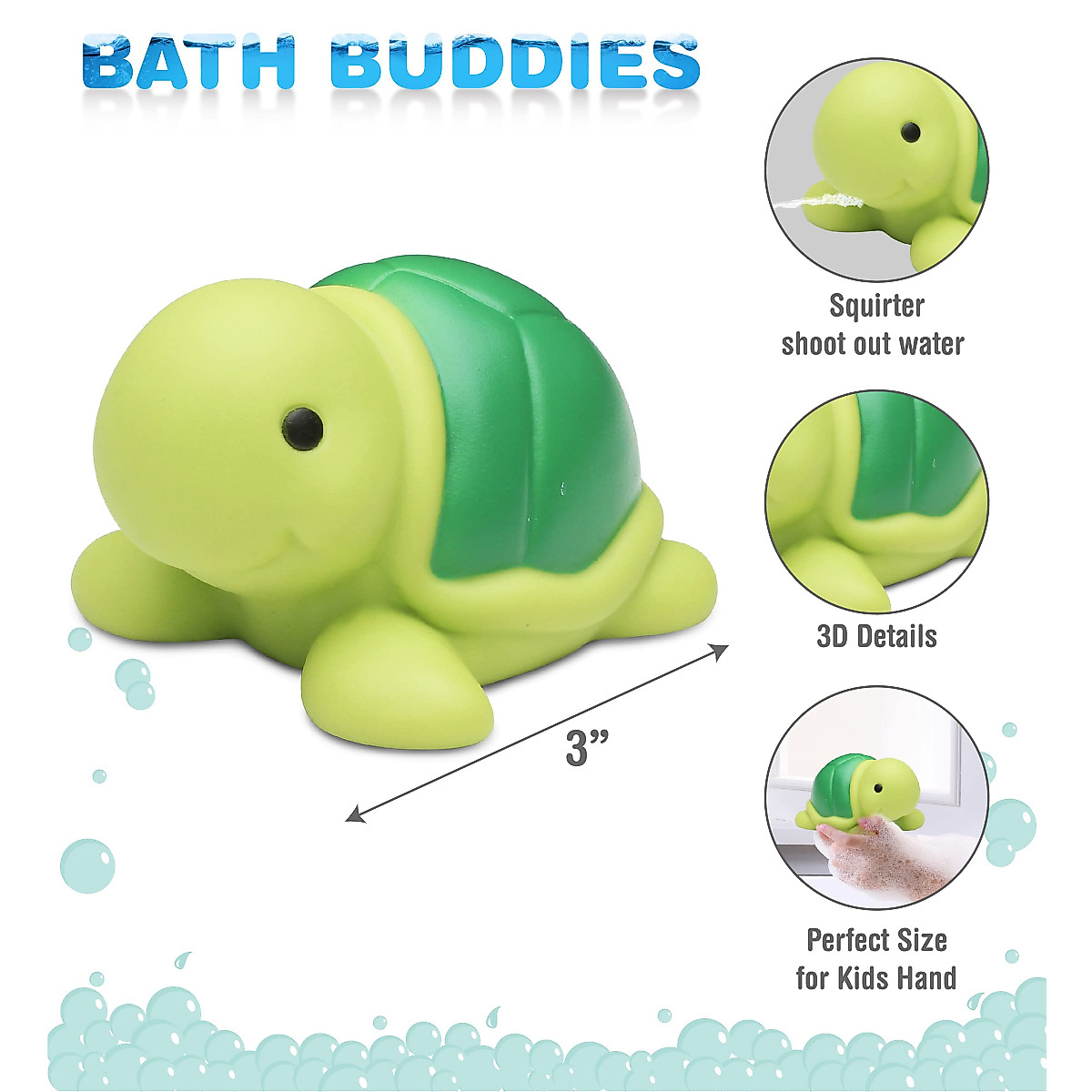 DolliBu Sea Turtle Bath Buddy Squirter – Floating Green Turtle Rubber Bath Toy, Fun Water Squirting Bathtime Play for Toddlers, Cute Sea Life Animal Toy