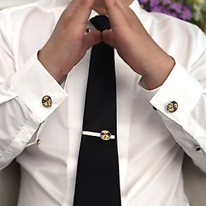 ZUNON Game Console Button Cufflinks & Tie Clip Groom Groomsmen Team Wedding Anniversary Party Gifts Glass Dome (Silver Cufflink Tieclip Set)