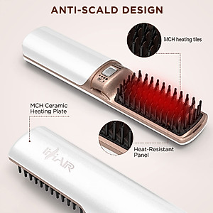 IHHAIR Hot Hair Straightener Brush,Portable Mini Cordless Hair Straightener with Travel Size USB Rechargeable 6400MAH,2 in 1 Hot Comb Hair Straightener for Women & Men with Short Hair(White)
