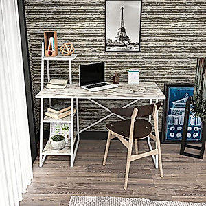 Decorotika Admira 47 inches Wide Wood Metal Industial Writing Computer Writing Desk with Shelving for Home Office - Ephesus White
