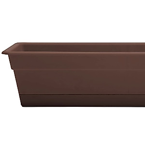 Bloem Dura Cotta Window Box Planter: 24" - Chocolate - with Tray, Weatherproof Resin Box, Removable Tray for Indoor & Outdoor Use, Gardening, 3 Gallon Capacity