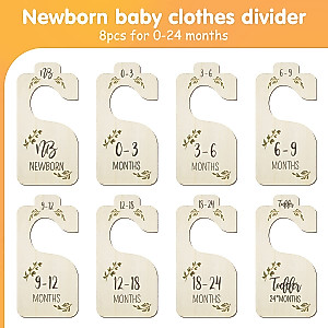 Fantasyon Wood Baby Closet Dividers Set of 8 Double-Sided Baby Clothes Organizer from Newborn to 24 Months Nursery Decor Dividers Hangers to Make a Tidy Organized Baby Closet