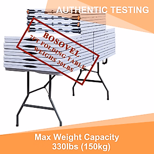 BOSOVEL 78 inch Folding Table Fold in Half 7ft Table w/Handle White Plastic for Outdoor & Indoor Booth Party Kitchen Dining Picnic Camping BBQ