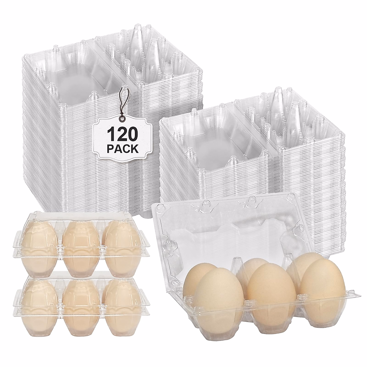 Pintuson Large 120 Pack Jumbo Egg Carton 6 Count - Duck Egg Carton Bulk - Exact Large Half Dozen Egg Cartons