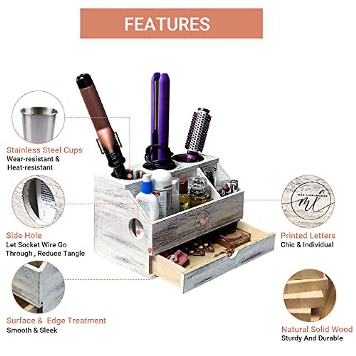 ML hair appliance organizer wall mount hair tool organizer, hair dryer holder countertop, curling iron holder wall mount, hair dryer and straightener holder, wall mount hair dryer, straightener holder