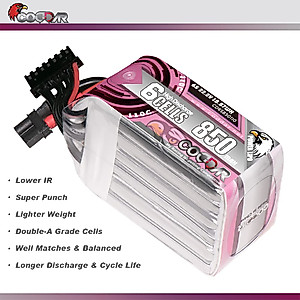 CODDAR 850mAh 6S 22.2V 110C LiPo Battery with XT30 Connector for RC Heli Airplane Quadcopter Helicopter Multi-Motor Hobby DIY Parts,2inch to 3inch FPV, 2inch to 2.5inch CineWhoop