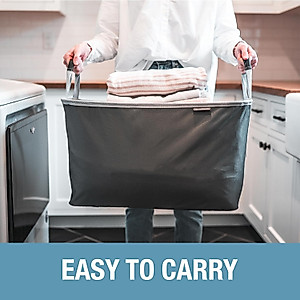 CleverMade Collapsible Laundry Baskets, Midnight Black/Shadow Gray 2PK - 60L (16 Gal) Foldable Laundry Basket with Sturdy Pop-Up Wire Frame and Carry Handles - Space-Saving Collapsible Hamper