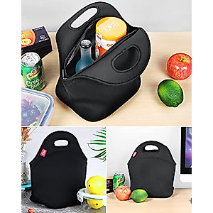 yookee home Waterproof Lunch Bag Double Layer Leakproof Neoprene Insulated Lunch Bag Freezable Black Reusable Thermal Lunch Cooler Tote Lunch Box for Boys Men Women Adult Kids for Work Outdoor