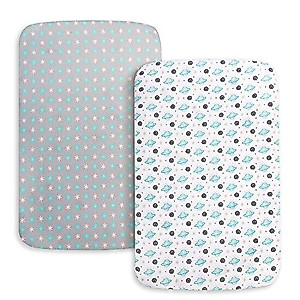 Pack and Play Sheets, 2 Pack Compatible with Graco Pack n Play/Mini Crib,100% Soft and Breathable Microfiber, Planet & Flower