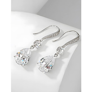 Deerllia Drop Dangle Earrings for Women, Pear Cut Cubic Zirconia Long Teardrop Wedding Bridal Earrings, Silver Gold Plated Copper Brass Micro CZ Jewelry Gifts