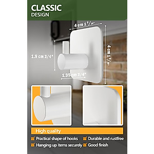 4smile Towel Hooks for bathrooms, Set of 6 - White Adhesive Hooks, Durable Adhesive Wall Hooks - Strong Adhesive Towel Hooks, Stick on Hooks