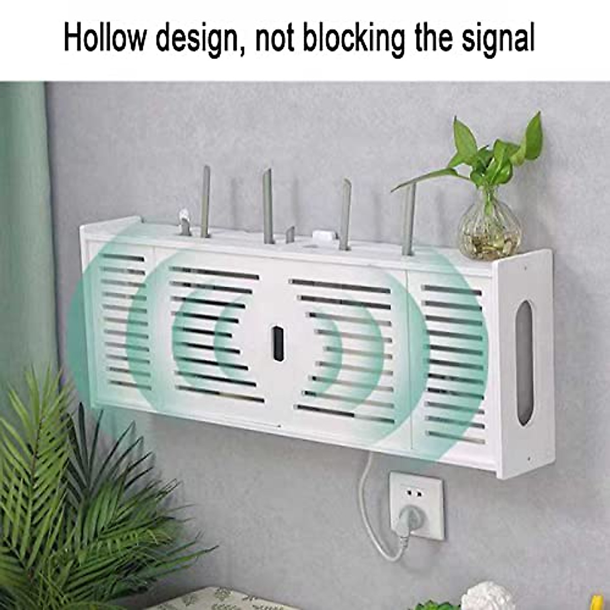 Hoernflk Large Wireless Router Rack Living Room Wall-Mounted WiFi Storage Box Wall Decoration TV Lower Plug-in Shielding Box Set-top Box Shelf-no Punch (M)