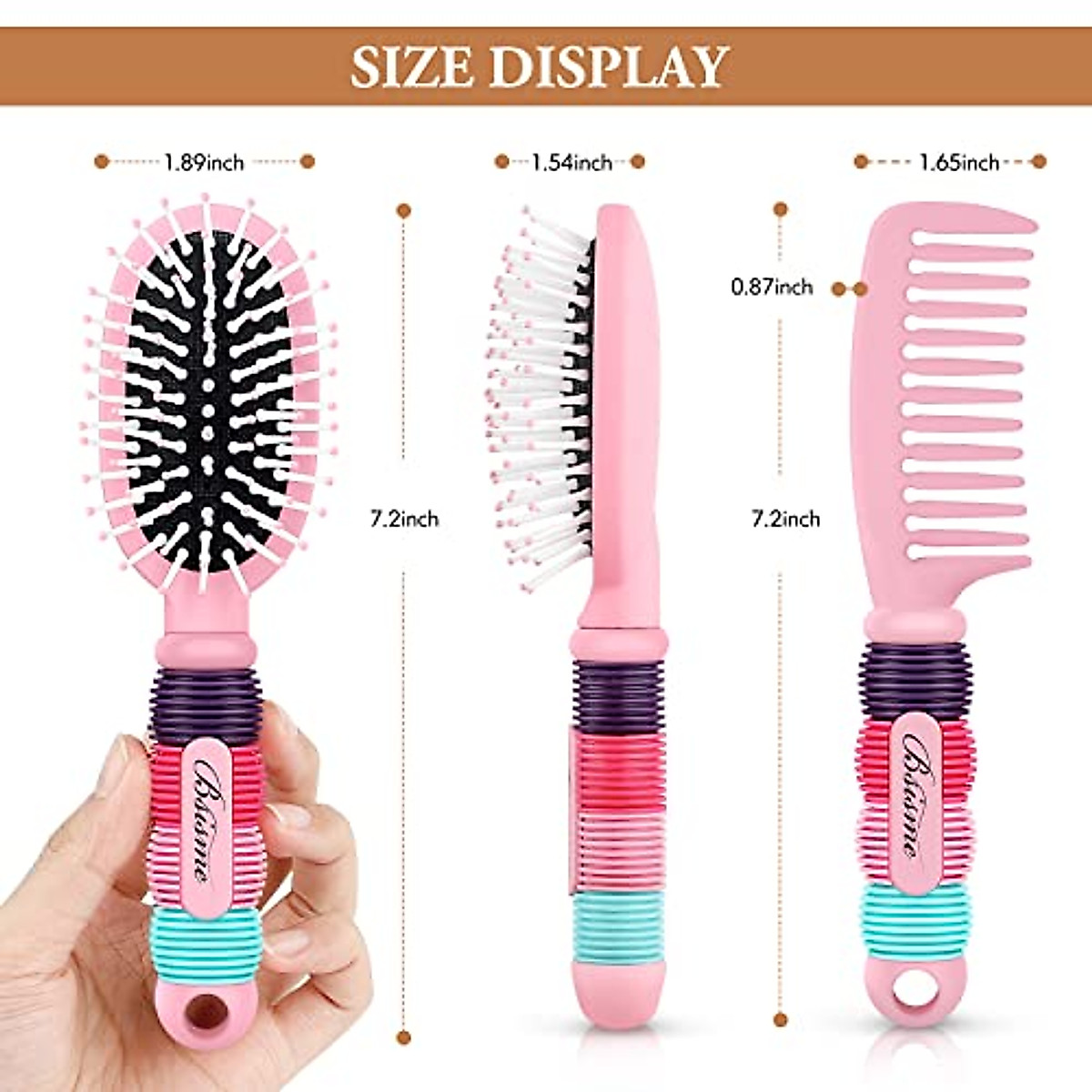 Hair Brush Comb Set, Mini Detangling Hair Brushes for Women Men Kids, Pocket Travel Detangler Hair Brush and Small Wide Tooth Comb for Curly Thick Long Fine Dry Wet Hair, Removes knots Minimizes Pain