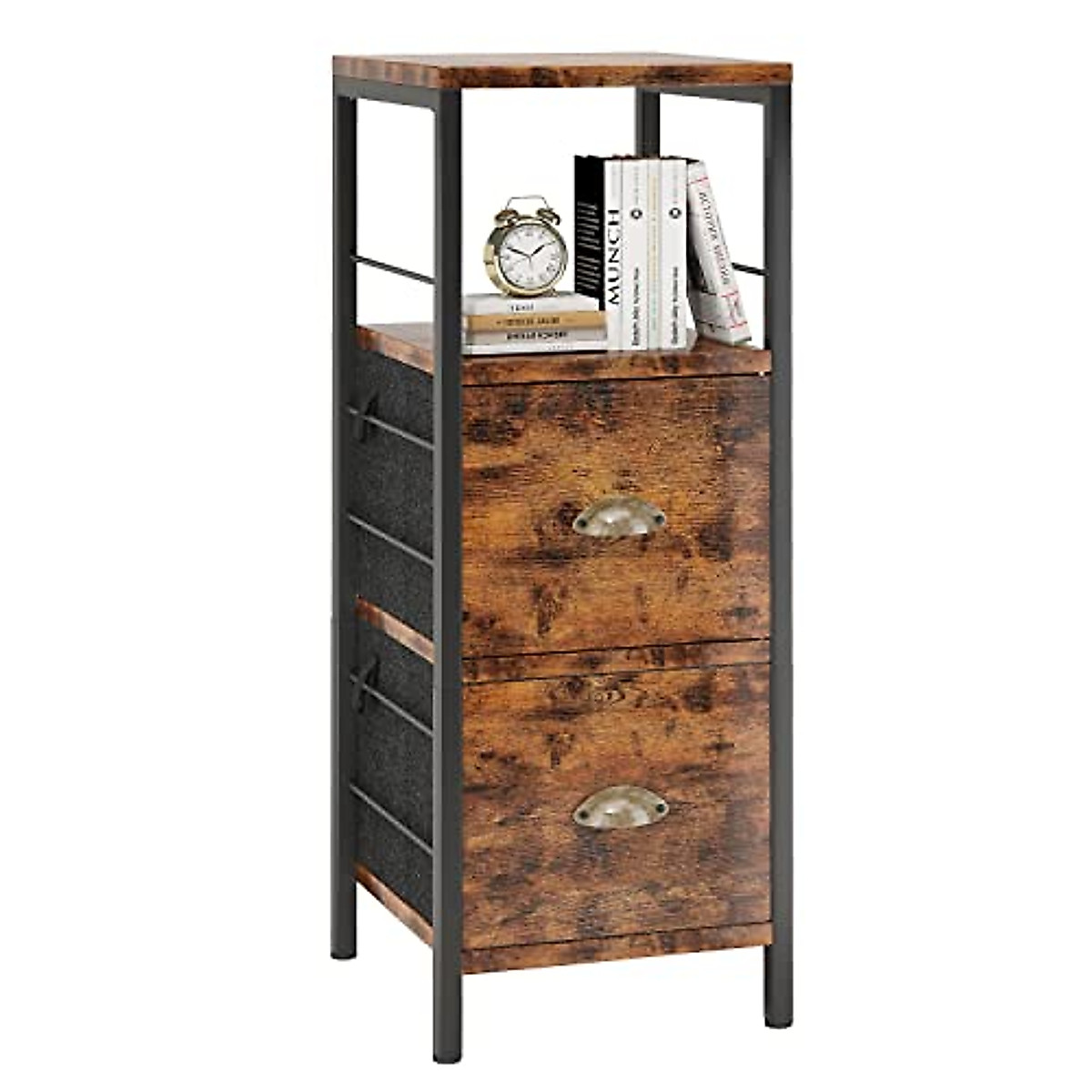 Homeiju 4 Tier Small Dresser for Bedroom with 2 Removable Drawers, Wood Small Drawers for Bedroom Entryway Hallway(Rustic Black and Brown)