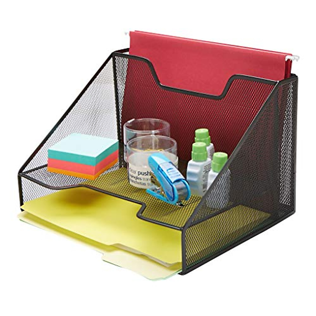 Mind Reader 3 Section Mesh Desk File Organizer, Document Letter Tray for Folders, Mail, Stationary, Desk Accessories, Black