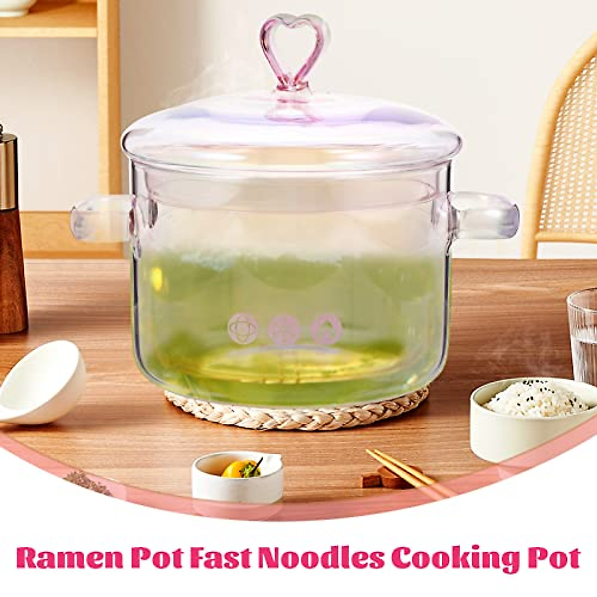 UPKOCH Pink Glass Pots for Cooking on Stove Heat Resistant Saucepan with Cover Clear Cooking Pot with Lid Glass Simmer Pot for Noodle Soup