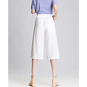 ZENTHACE Womens Capri Yoga Pants Elastic High Waist Wide Leg Workout Loose Summer Pull On Capris Pants with Pockets White M