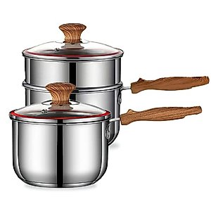 Kitchen Nonstick Saucepan Set,2 Quart and 3 Quart Sauce Pan Set with Glass Lid,Stainless Steel Pots Set Use for Home Kitchen or Restaurant, 3Quart Cooking Pots with 1.8 Quart Steamer Basket