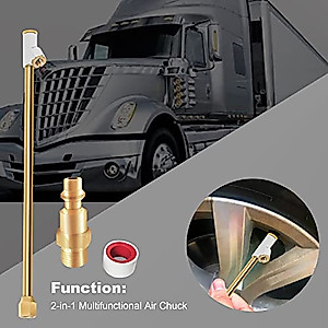 GODESON Dual Head Tire Pressure Gauge,Heavy Duty Pen Tire Gauge Range 10-150PSI and GODESON Air Chuck for Semi Truck, 1/4" FNPT 11.8" Extended Reach Dual Head Brass Air Chuck with Brass Quick Plug, 2-