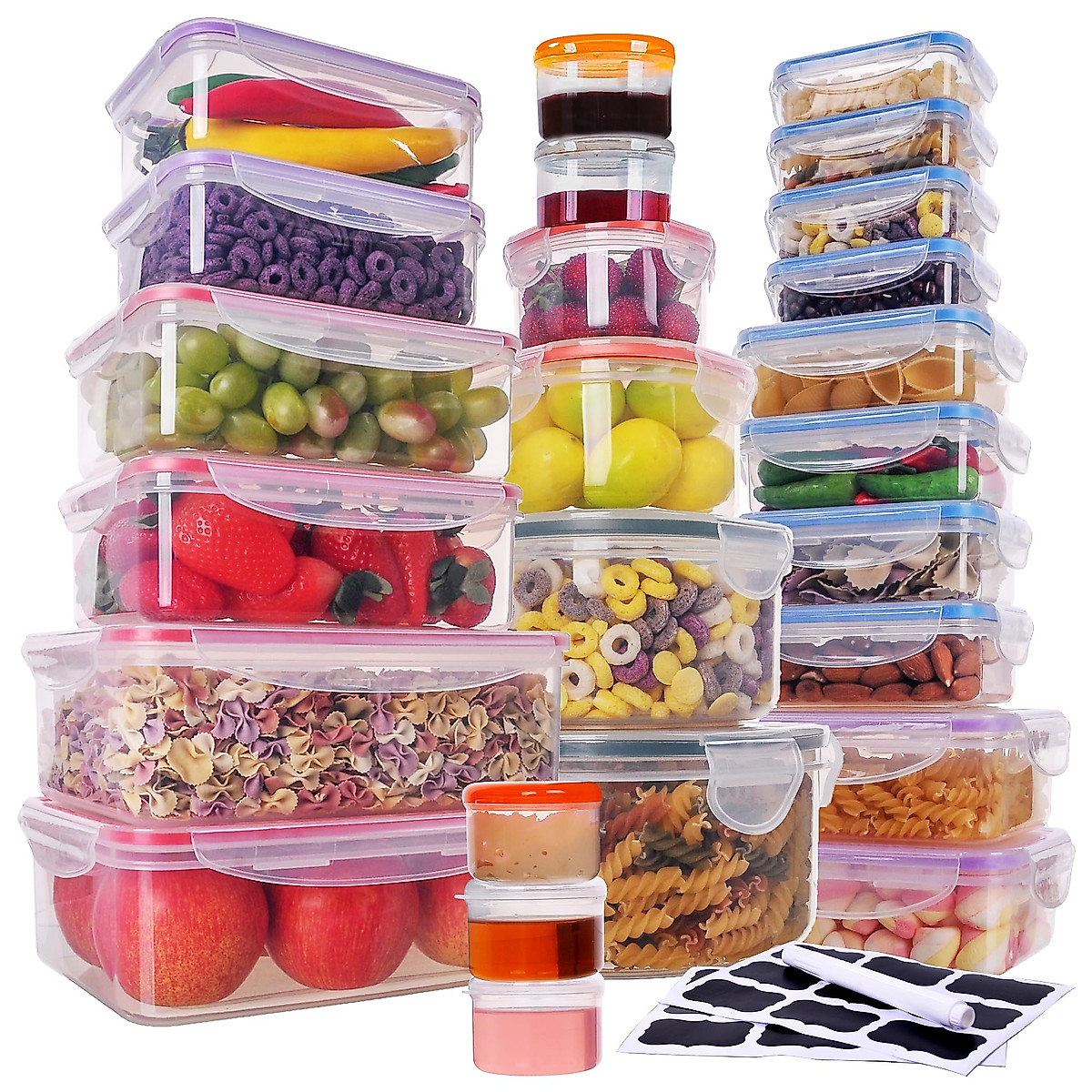 RockBerry 50 Pcs Large Food Storage Containers with Lids Airtight-85 OZ to Small Containers-Total 526 Oz BPA Free Plastic Stackable Containers For Pantry kitchen Organization, Microwave Safe
