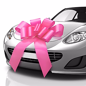 MIFFLIN-USA Big Car Bow (Glossy Pink, 30 inch) Butterfly Shape Gift Bow, Giant Bow for Car, Birthday Bow, Huge Car Bow, Car Bows, Big Pink Bow, Bow for Gifts, Christmas Bow for Cars