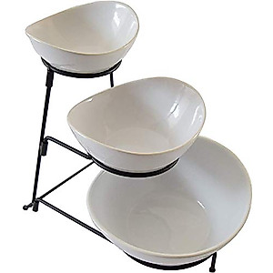 3 Tier Oval Chip and Dip Bowl Set Party Food Server Display Set Tiered Snack Server with Metal Rack