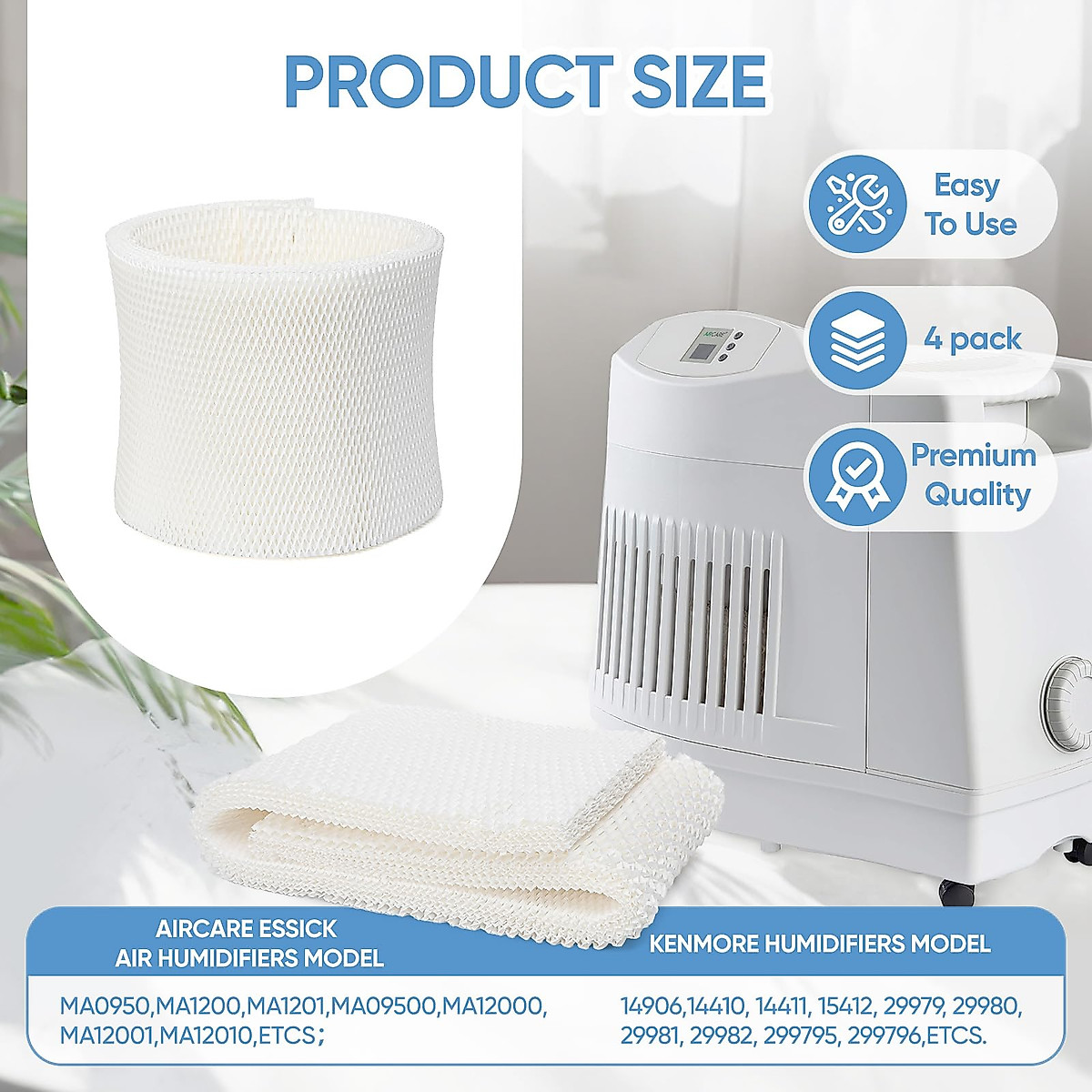 LBLVBNEWD 4 Pack MAF1 Humidifier Wicking Filters Compatible with AIRCARE & MoistAIR & Kenmore Essick Air MAF1, Fits humidifier Model Numbers MA0950, MA1200, MA1201, MA09500, MA12000, MA12001, MA12010