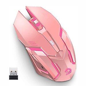 Uciefy X96 Wireless Gaming Mouse, Rechargeable Silent Mouse 4 Breathing Led Light Optical Mice with Nano USB Receiver, 2400 DPI High Precision Laser for Computer/Laptop/Mac/PC (Pink)
