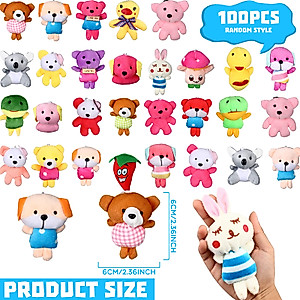 100 Pack Mini Plush Animals Toys Set Small Stuffed Animals Toys Small Animal Plush Keychain Set for Valentine Easter Party Carnival Prizes Classroom Rewards Goody Bags Filler, 27 Random Style