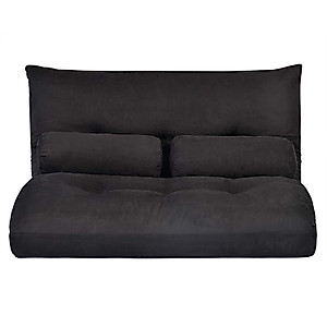 Harper & Bright Designs Lazy Sofa Adjustable Folding Futon Sofa Video Gaming Sofa with Two Pillows