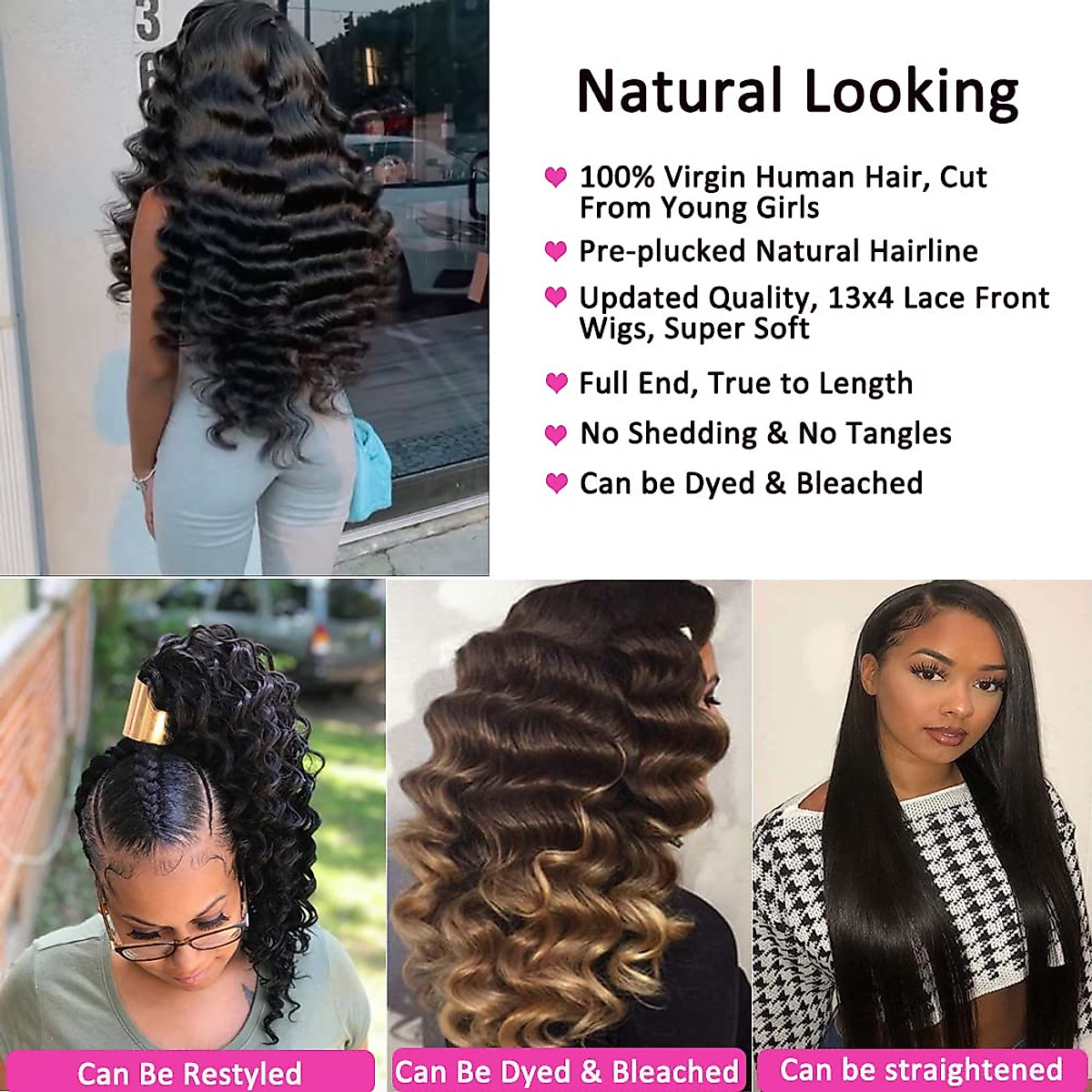 Bworto Loose Deep Wave 13x4 Lace Front Glueless Wigs Human Hair Pre Plucked Loose Deep Curly Lace Frontal Wigs for Black Women Natural Hairline 150% Density 20 Inch