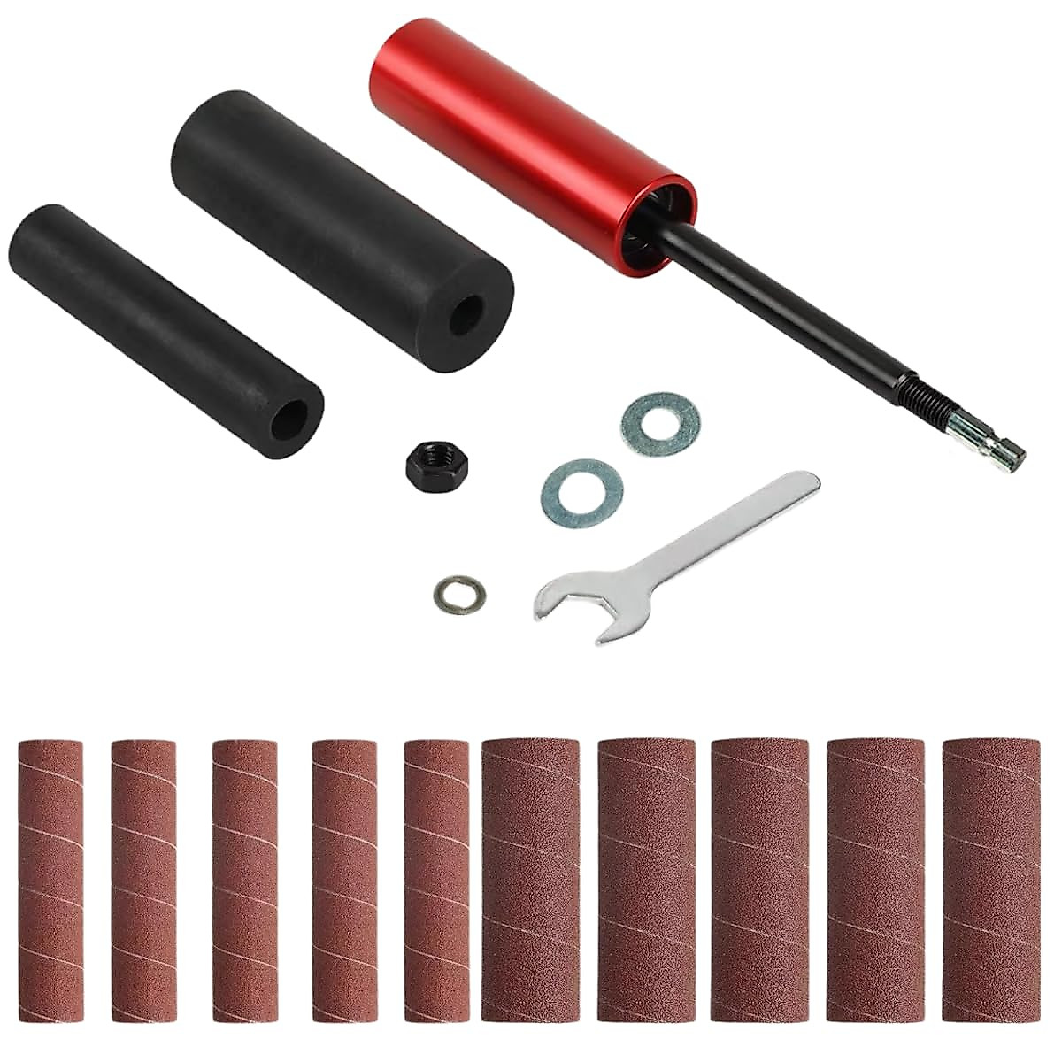 Portable Spindle Sander Drum Sander Set Hand-Held Rubber Sanding Drum Held Rubber Sanding Drum for Metal Wood Glass Stone for Drill 4-1/2" x 1-1/2" and 4-1/2" x 1"(8pcs Sanding Sleeves)