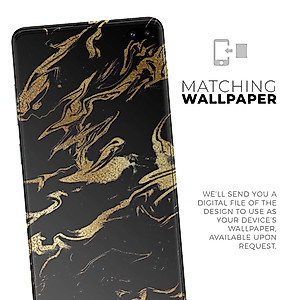 DesignSkinz Black & Gold Marble Swirl V11 Protective Vinyl Decal Wrap Skin Cover Compatible with The Samsung Galaxy S20 (Screen Trim & Back Glass Skin)