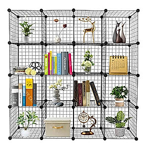 VINGLI Wire Cube Storage, 16-Cube Metal Grids Shelves, Stackable Storage Bins Multifunction Modular Bookcase Closet Cabinet Ideal for Living Room Bedroom, Home, Office