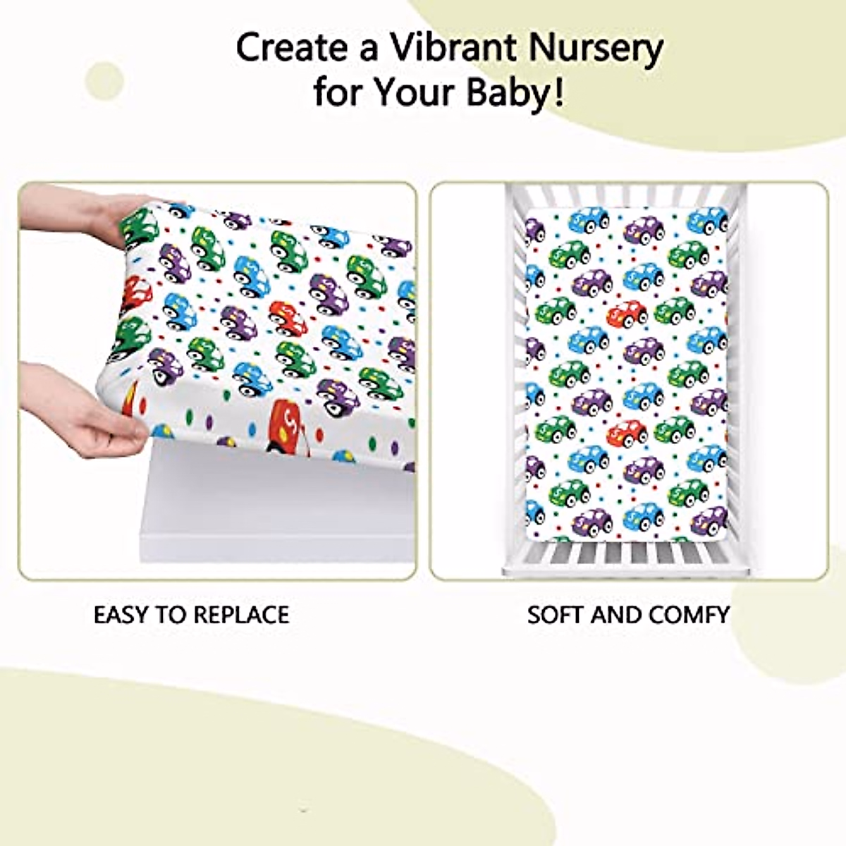 Cars Themed Fitted Crib Sheet,Standard Crib Mattress Fitted Sheet Soft and Breathable Bed Sheets-Crib Mattress Sheet or Toddler Bed Sheet, 28“ x52“,Multicolor