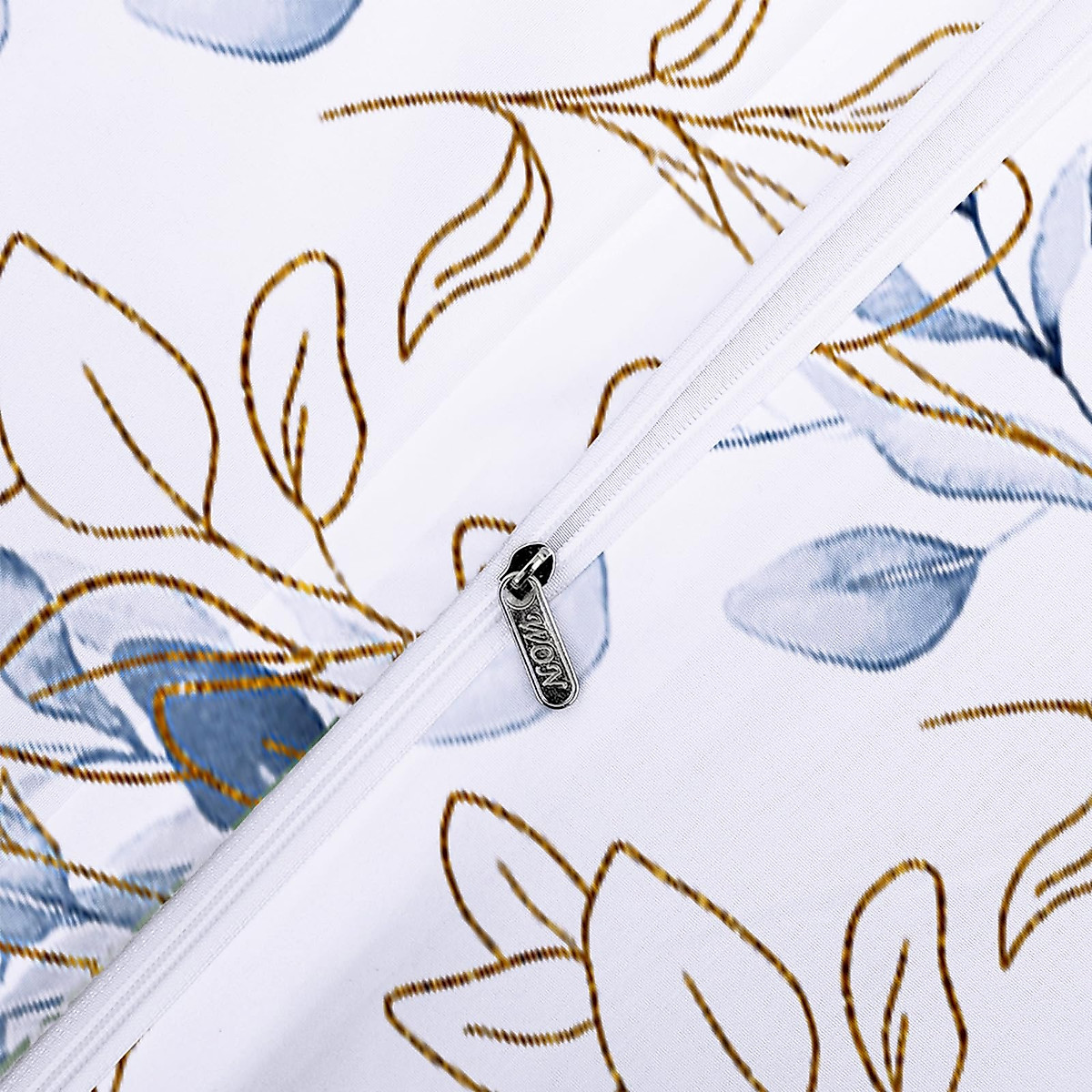 Blue Botanical Duvet Cover Set Queen, 3 Pieces Reversible Blue Gold Leaves Printed Bedding Set with Zipper Closure, Soft Microfiber Flower Duvet Cover Queen 90"x90"(Not Comforter)