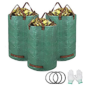 GROWORLD 3-Pack 32 Gallon Garden Waste Bag Leaf Bags Reusable Heavy Duty Waste Bags Perfect for Garden, Lawn, Leaf/Leaves, Yard Debris Storage and Garden Accessories