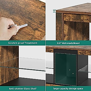 YITAHOME LED TV Stand w/Power Outlets for TVs up to 55/60 inch, Gaming Entertainment Center with Glass Shelves RGB Modes, Modern TV Stand for Living Room, TV Console with Storage, Rustic Brown