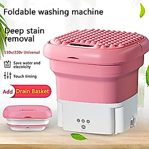 Portable Washing Machine, Mini Foldable Washer and Spin Dryer Small Foldable Bucket Washer for Camping, RV, Travel, Small Spaces, Lightweight and Easy to Carry (Pink)