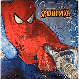 Unique Spiderman Party Supplies Bundle for 16 includes Plates, Napkins, Table Cover