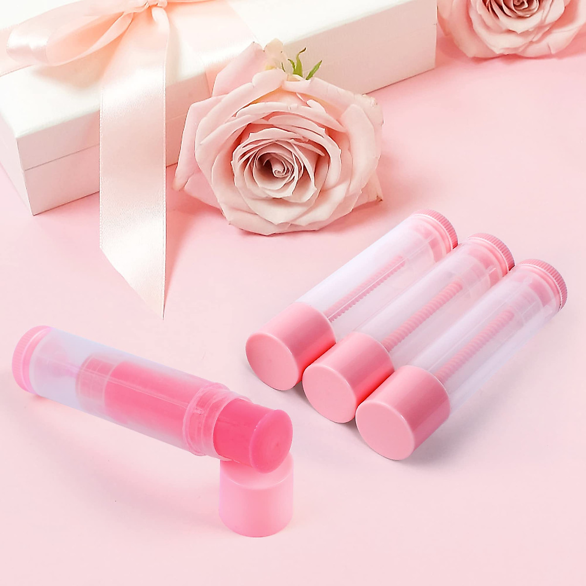 LotFancy Lip Balm Tubes Empty, 100PCS 5.5ml (3/16 Oz), Clear Lip Balm Container Tubes with Pink Caps, BPA Free & Leak Free, Refillable