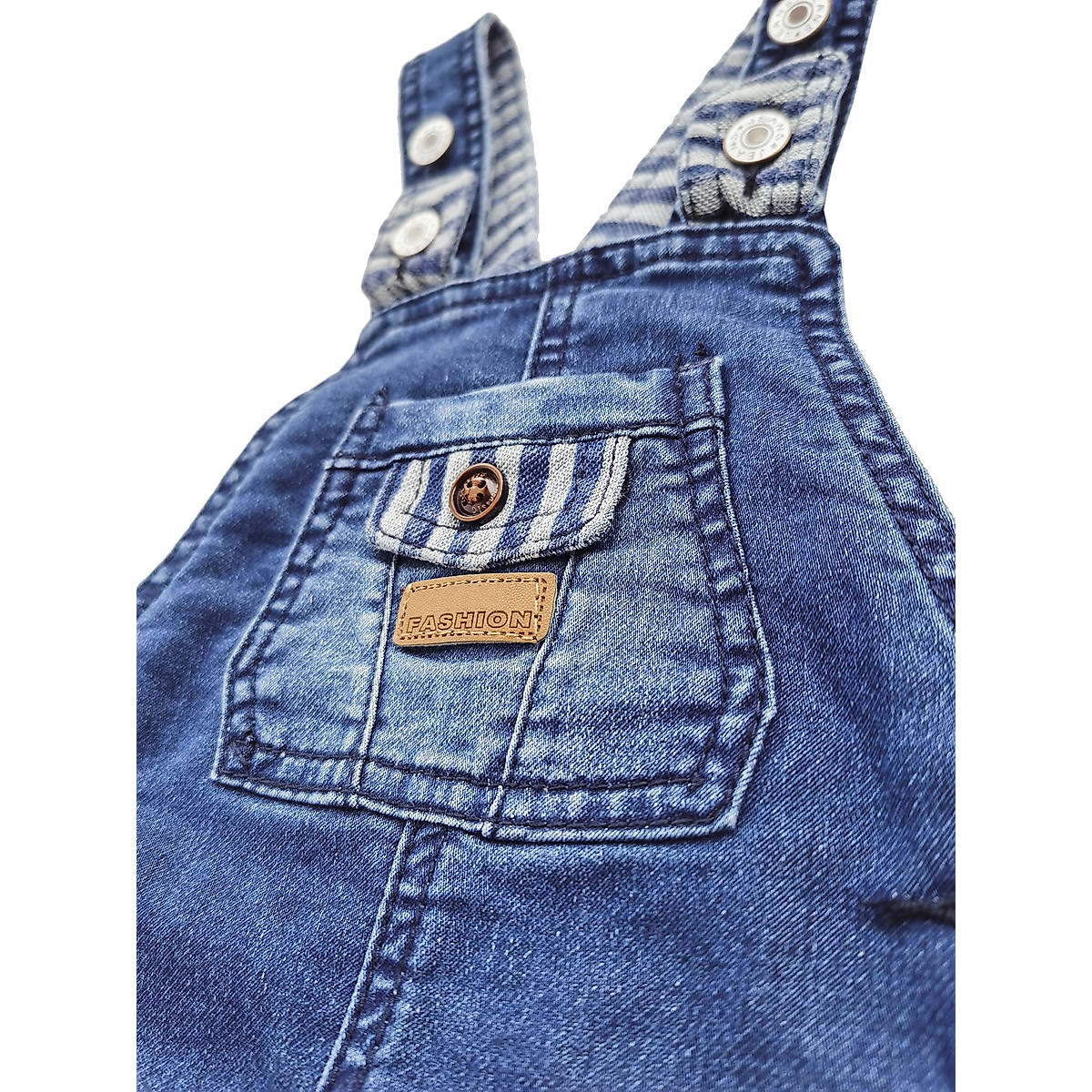 KIDSCOOL SPACE Baby Boys Easy Diaper Changing Snap Legs Bib Pocket Patched Denim Overalls,Blue,18-24 Months