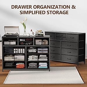 GAOMON Dresser for Bedroom TV Stand for 55” TV, Entertainment Center with 10 Drawers, Storage Organizer Unit for Living Room, Closet, Entryway, Hallway (Black)