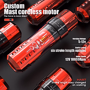 Mast Tattoo Gun Kit Flip Wireless Tattoo Machine 7 Strokes Length Tattoo Kit 2 Batteries Power Supply 20 Pro Tattoo Needles Cartridges Purple Color