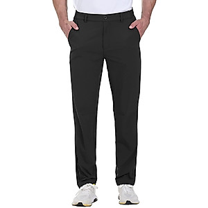 Rdruko Men's Stretch Golf Pants Quick Dry Lightweight Casual Dress Pants with Pockets(Black,US 34)