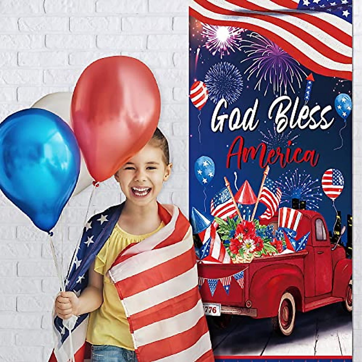4th of July Banner Patriotic Decoration Independence Day Door Banner 4th of July Door Cover God Bless America Patriotic Banner for Memorial Day Greeting Military Army Party Supplies 71 x 35 Inches
