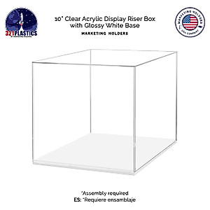 Marketing Holders Clear Acrylic Cube 10x10x10 with White Base Durable Plastic Box Collectible Items Cover Square Showcase Pedestal for Art