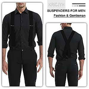 KRICJYH Black Suspenders for Men Heavy Duty Big and Tall Clips Wide X-back Adjustable Braces Formal Utility Work Suspenders
