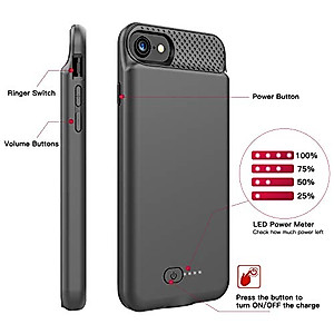 BOPPS Battery Case for iPhone 8/7/6s/6/SE(2022/2020), Powerful 6000mAh Ultra Slim iPhone Charging Case 360°Protection Rechargeable Extended Battery Charger Case for iPhone 8/7/6s/6/SE(3rd and 2nd Gen)
